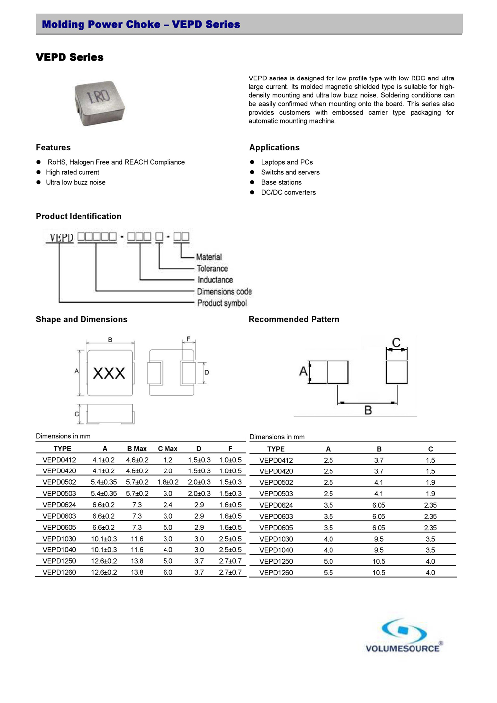 VEPD一体成型大电流系列 - 千代源电感线圈